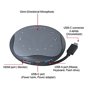 AVerMedia AS315 Portable Speakerphone Works with Zoom, Teams, Skype, USB-C Docking Station, USB Hub, Portable Conference Speaker and Microphone, AI Noise Reduction