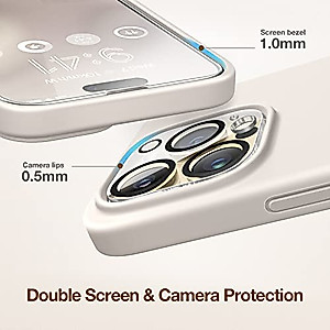 GONEZ for iPhone 14 Pro Case, with 2 Pack Screen Protector + 2 Pack Camera Lens Protector, Soft Anti-Scratch Microfiber Lining, Shockproof Protective Liquid Silicone Phone Cover 6.1'', Stone