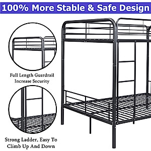 FUSVZ Heavy-Duty Full Over Full Bunk Beds for Adults, Modern Style Bunk Bed Full Over Full Size Frame with Ladders for Kids Boys Girls Teens Adults, Weight Capacity 500LBS, Easy to assemble (Gunmetal)