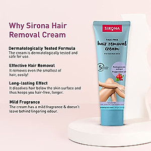 Sirona Hair Removal Cream for Women - 3.38 Fl Oz | with No Talc, No Harmful Chemicals | Ideal for Bikini Line,Underarm, Legs | Dermatologically Tested