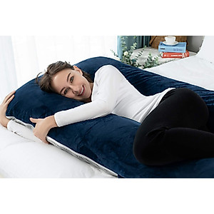 Meiz Pregnancy Pillow, Cooling Pregnancy Pillows for Sleeping, Full Body Pregnancy Pillow with Reversible Cooling Jersey Cover & Velvet Cover, Blue & Grey