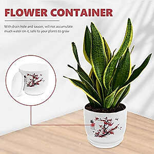 Yardwe Chinese Ceramic Planter Porcelain Flower Pot with Saucer Bonsai Pot Decorative Plant Pot Succulent Planter For Table Centerpiece Home Office Decor