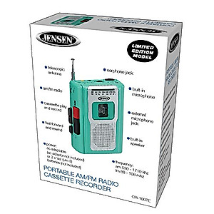 Jensen CR-100 Retro Portable AM/FM Radio Personal Cassette Player Compact Lightweight Design Stereo AM/FM Radio Cassette Player/Recorder & Built in Speaker (Teal Limited Edition)