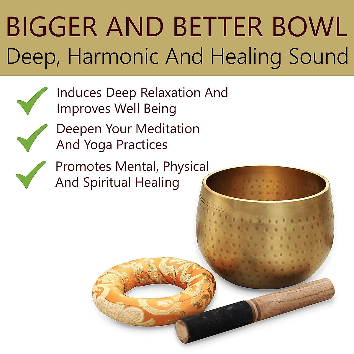 DharmaObjects Tibetan Ring Gong Meditation Singing Bowl Mallet Cushion Set (Jumbo)