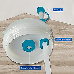 Silicone Spill Proof Stopper Set of 6+ 2 cartoon straw caps，Compatible with Stanley 1.0/30&40 Oz Tumbler with Handle,Silicone Straw Topper for Stanley Cups Accessories (Blue)