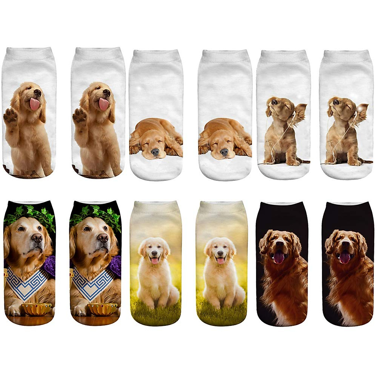 Angelteers Unisex's Lovely 3D Golden Retriever Ankle Socks for Young Dog Lover, Golden Retriever, 10.2 x 7.9 x 0.7 inches