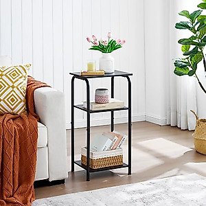 Tajsoon Tall End Table 3 Tier 30 Inch Narrow Side Table with Storage Shelves, Small Table Stand for Small Spaces with Metal Frame, Small Sofa Table for Living Room, Bedroom, Office, Black