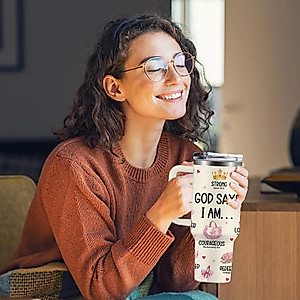 NIAXAUYT Christian Dance Gift, 40 Oz God Says I Am Dancer Tumbler With Handle, Christian Gifts for Girls/Women, Inspirational Religious Birthday Gifts for Dancer Bible Verse Cup, Ballet Dance Gifts