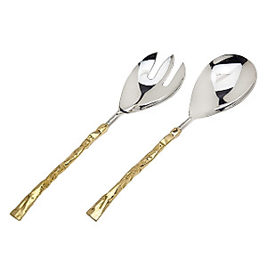 Godinger Salad Server, Salad Fork, Salad Spoon, Gold Handle, Harper Collection
