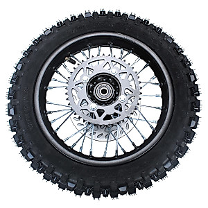 Rim tube tire 80/100-12 3.00-12 12-15MM axle 12"Complete rear wheel For small Dirt Pit Bike Trail Wheel Rim Tire Fits 125-160cc Pit Dirt Bike TTR SSR BBR Includes Brake Rotor and Sprocket