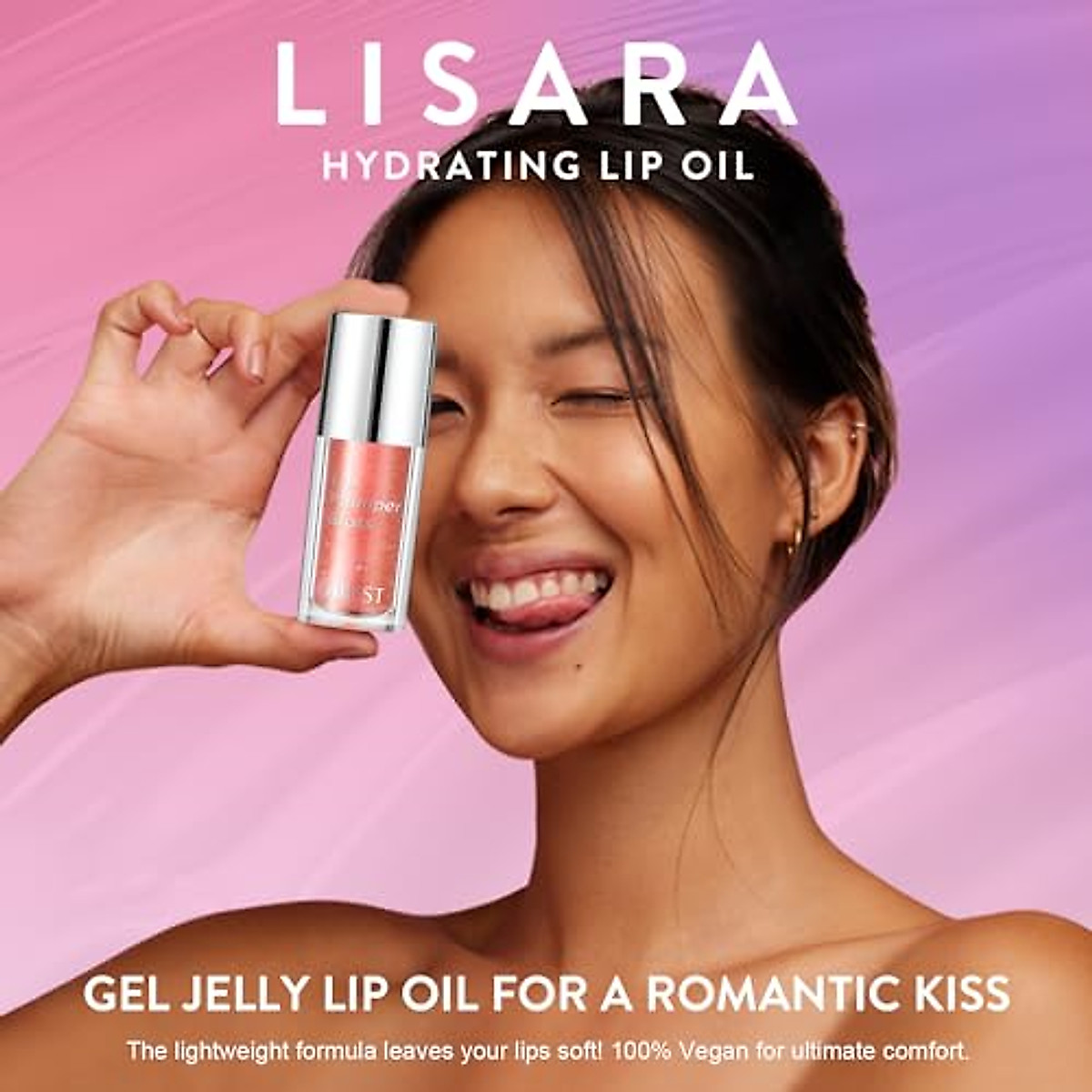 Lisara Hydrating Lip Glow Oil, Moisturizing Lip Oil Gloss, Non-Sticky & Long Lasting Lip Oil Tinted, Big Brush Head Clear Plumping Lip Gloss, Tinted Lip Balm for Lip Care and Dry Lips-Coral Pink