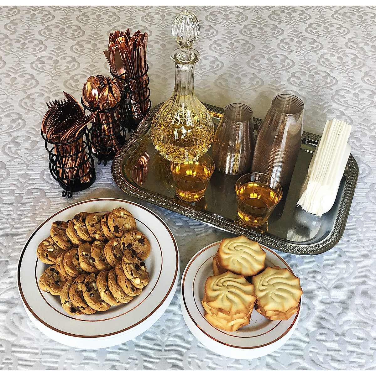 JL Prime 100 Rose Gold Glitter Plastic Cups - 9 Oz Reusable and Recyclable - Elegant Rose Gold Glitter Tumblers for Weddings, Anniversaries, Showers, Parties - Small Drinking Cups