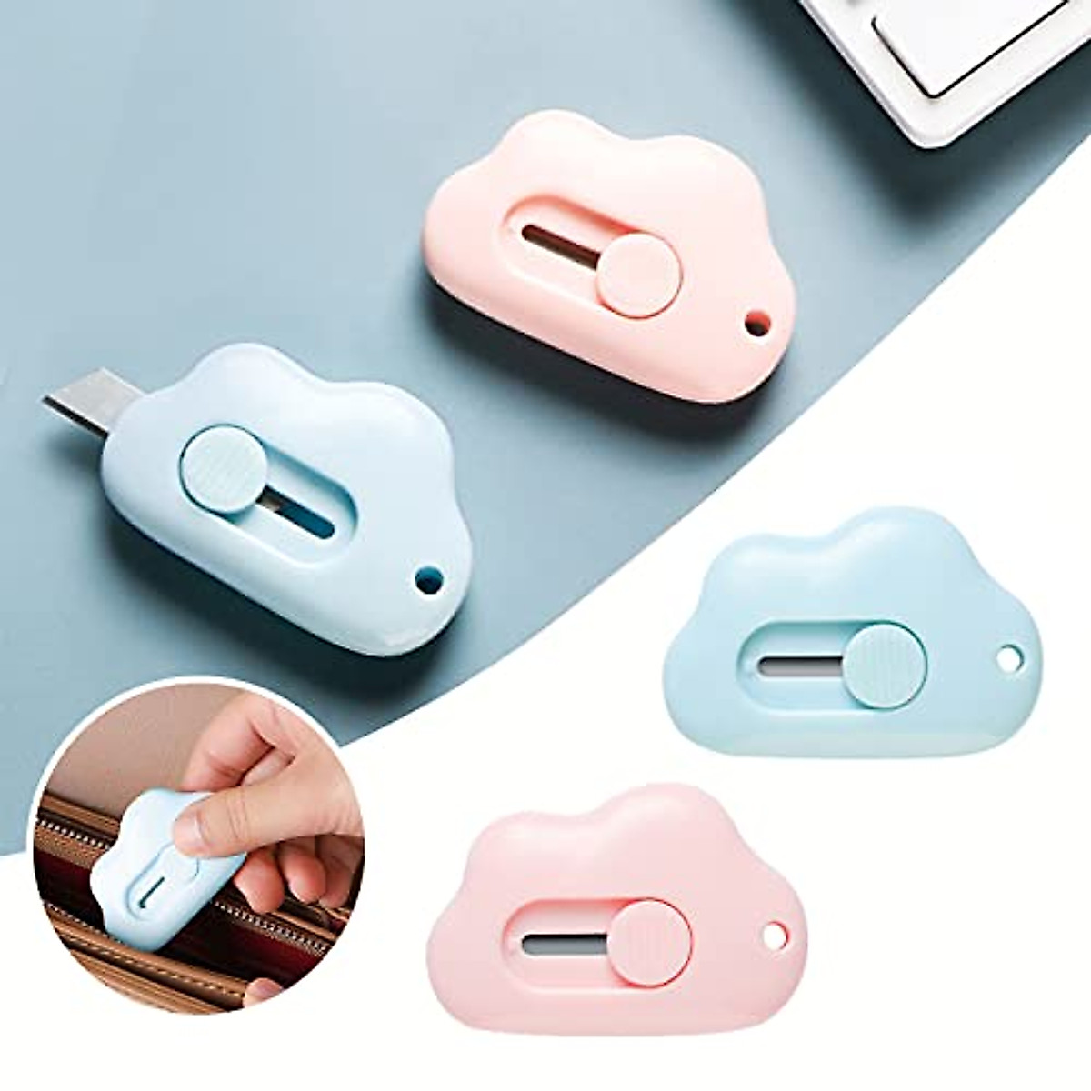 Yiser Cloud Shape Utility Knife Retractable Portable Mini Knife For Wrapping Envelopes Letter Box Cutter With Keychain Holes 2 Pack Kitchen Magnetic Knife Strip (As shown, One Size)