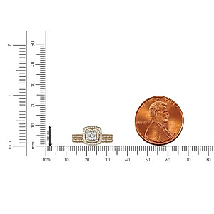 DZON IGI Certified 10k Yellow Gold 1/3CT TDW Round Cut Diamond Double Cushion Frame Cluster Bridal Jewelry Set Love Gift for Women (I-J,I2)