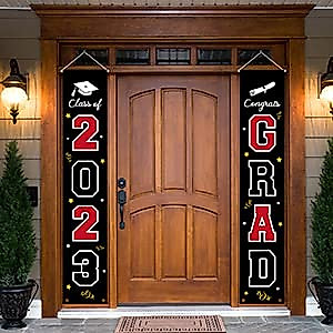 2023 Graduation Banner Decorations - Porch Sign Set Red White Black Welcome Door Décor Party Favors Supplies For Indoor Outdoor