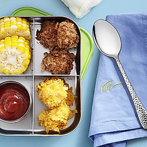 E-far Stainless Steel Teaspoons Set of 12, Modern Hammered Silverware Flatware Dessert Spoons for Home, Kitchen, Restaurant, Round Edge & Mirror Polished, Dishwasher Safe - 6.7 Inches