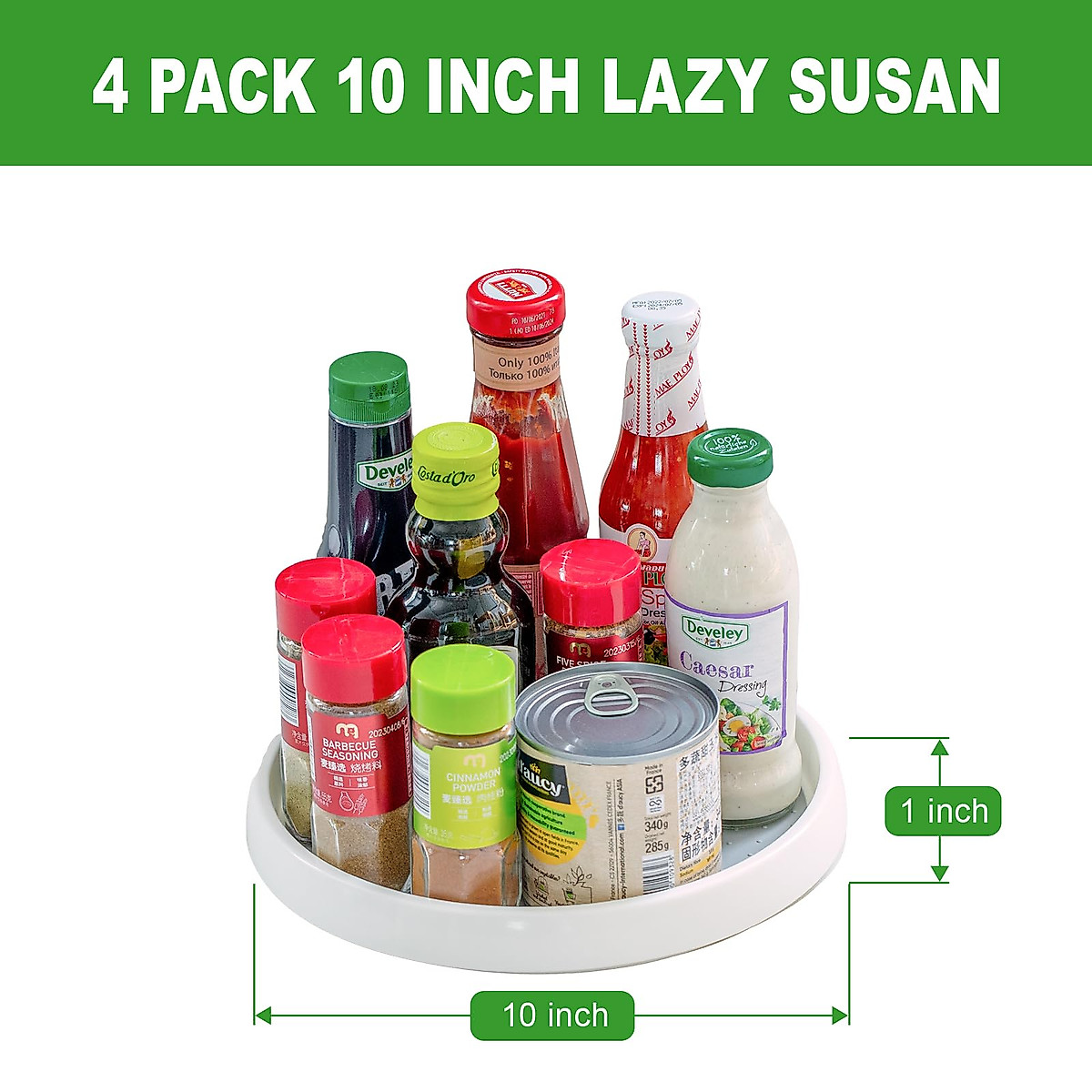 4 Pack 10 Inch Non Skid Lazy Susan Organizers - Turntable Rack for Pantry Organization, Cabinet and Storage - Kitchen Spice Rack, Fridge, Bathroom, Dressing Table, Under Sink Organizing Rack