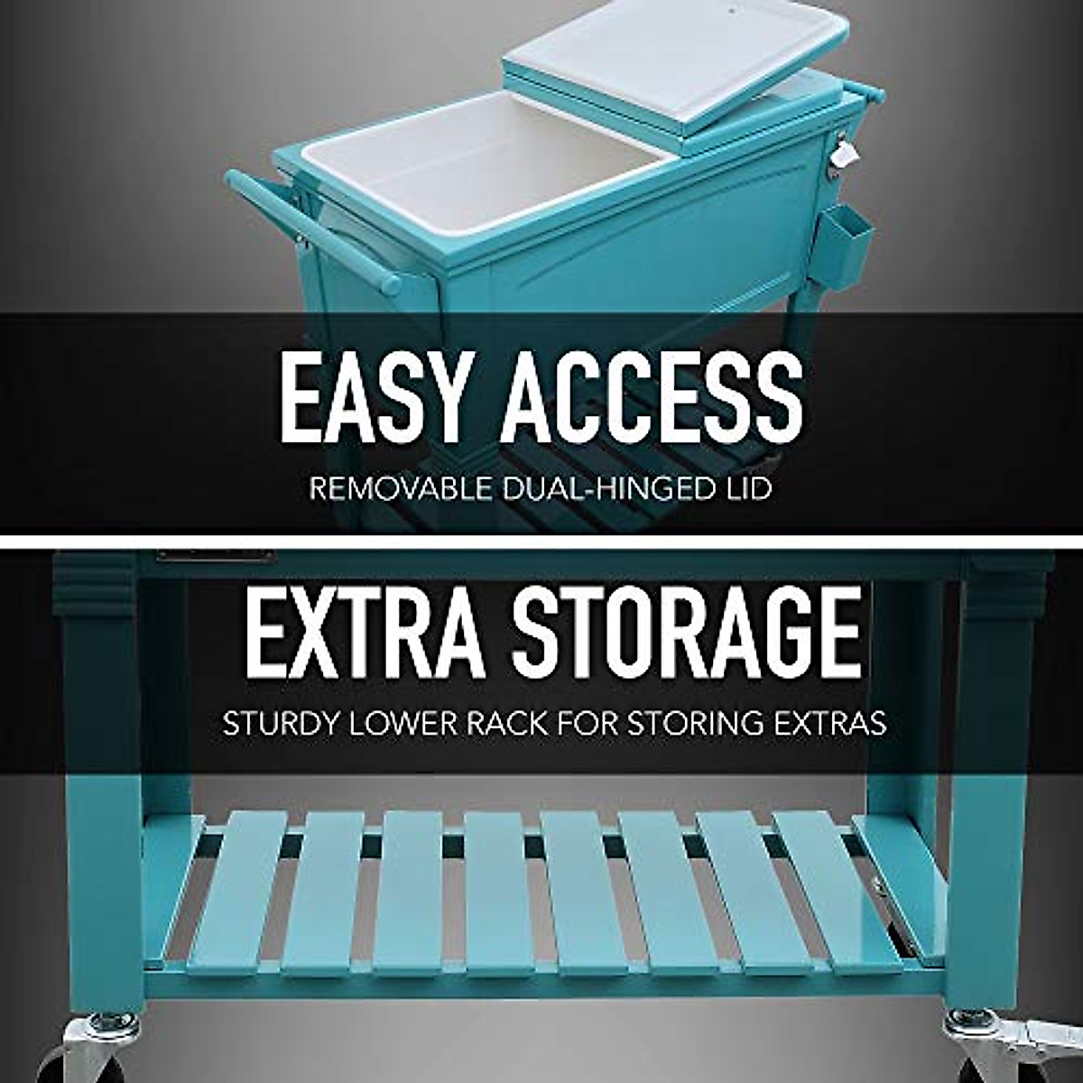 Permasteel PS-203F1-TEAL-AM 80 Quart Portable Rolling Patio Cooler, Teal