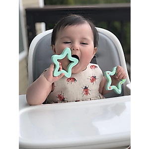Jimibaby Silicone Star Teether, The First Teething Toy for Baby Boys and Girls,100% BPA Free, Easy to Hold, Freezer Safe (Mint Star)