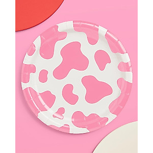 xo, Fetti Pink Cow Print Paper Plates - 24 pk, 9" | Bachelorette Party Decorations, Last Rodeo, Cowgirl Rodeo Birthday Party, Western Baby Shower Supplies, Cool Cake Plates