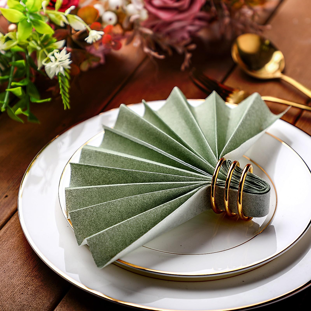 Rtteri 100 Pcs Sage Green Dinner Napkins Linen Feel Paper Napkins Bathroom Guest Hand Towels Decorative Cloth Like Dinner Napkins Disposable Dinner Napkins for Kitchen, Party, Wedding, Bathroom