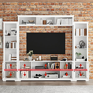 DiDuGo Large Entertainment Center with Bookshelves & Glass Doors, 66.9x43.3 inch Hutch Space for TV, Living Room Entertainment Center with Storage, White (102”W x 14.6”D x 78.2”H)