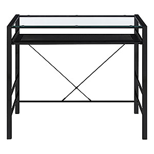 OSP Home Furnishings Zephyr Computer Desk with Keyboard Shelf and Tempered Glass Top, Clear Glass and Black Frame, 36" W x 20" D x 30.25" H