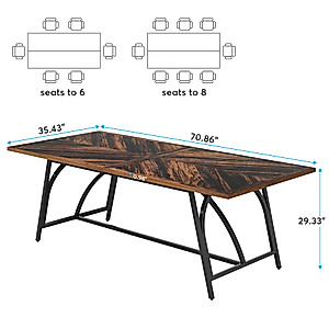 Tribesigns Extra Long Dining Table for 6, 70.8-Inch Rectangle Kitchen Table with Stylish Metal Legs, Large Business Restaurant Table, Only Table, Easy Assembly, Brown