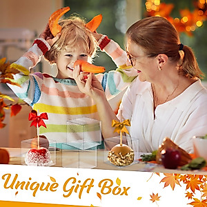 Juexica 100 Pcs Clear Caramel Apple Boxes with Hole Transparent Candy Apple Boxes PET Gift Boxes for Chocolate Wedding Ornaments Boxes, 4x4x4 Inch