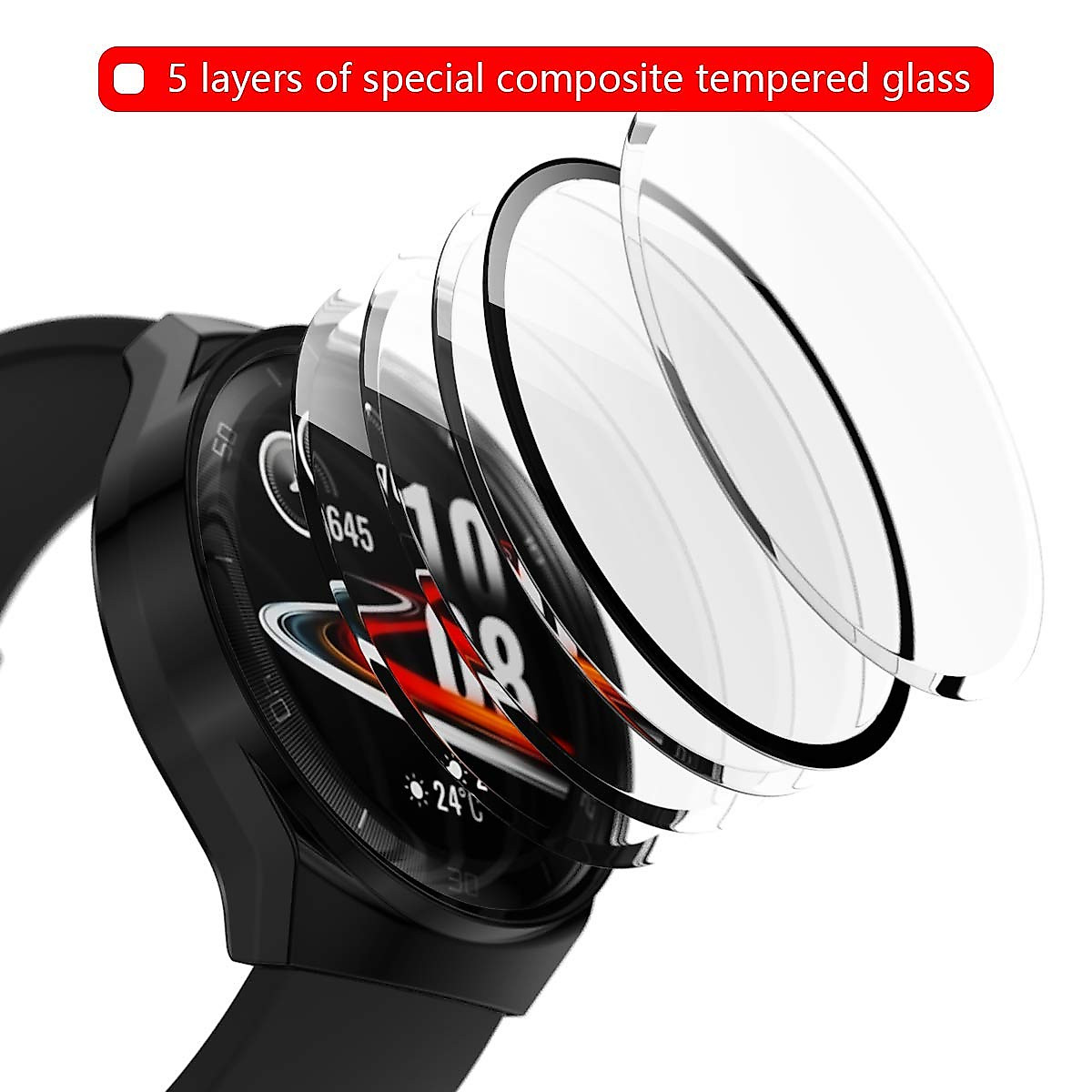 Full Cover Case Compatible with Huawei Watch GT 2e Screen Protector Case, Tempered Glass Film Cases Shock-Proof and Scratch-Resistant Protector Cover Case for Huawei GT 2e Smartwatch (Black)