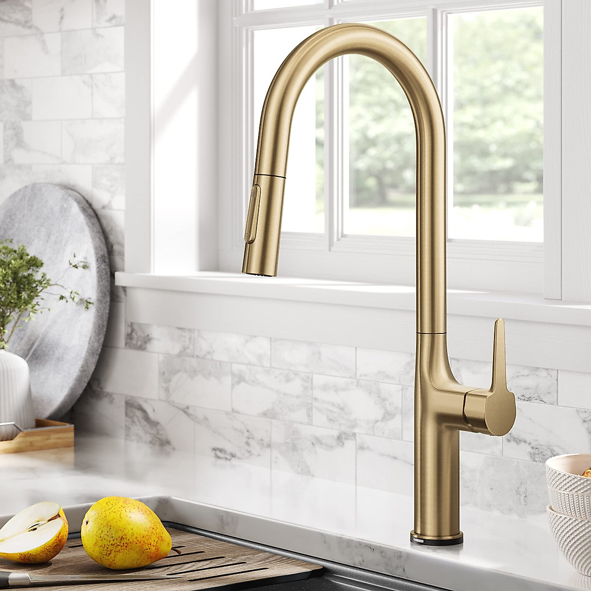 Kraus KTF-3101BG Oletto Contemporary Single-Handle Touch Kitchen Sink Faucet with Pull Down Sprayer, 19 7/8 Inch, Brushed Gold