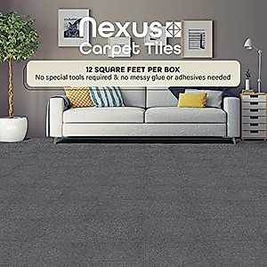 Nexus Self Adhesive 12-Inch Carpet Floor Tiles, 12 Tiles - 12" x 12", Smoke Grey - Peel & Stick, DIY Flooring for Kitchen, Dining Room, Bedrooms & Bathrooms by Achim Home Decor