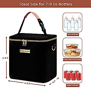 BABYMISH Breastmilk Cooler Bag with 2 Extra Breastmilk Storage Bags & 1 Ice Pack - Fits 6 Baby Bottles Up to 9 Oz - Wearable Breast Pump Bag with Straps - Perfect for Nursing, Mom (Full Black)