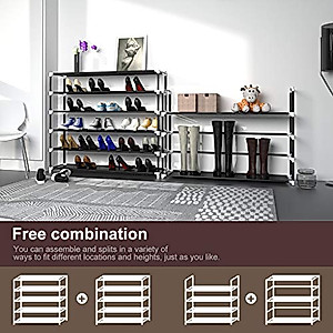 Awenia 10 Tiers Shoe Rack Organizer 60 Pairs,Adjustable Shoes Shelf Tower Metal Tall for Closet with Spare Parts,DIY Assembly, Black