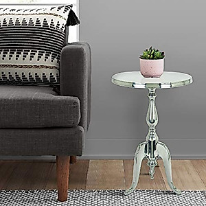 Benzara Traditional Style Aluminum Accent Table with Pedestal Base, Silver