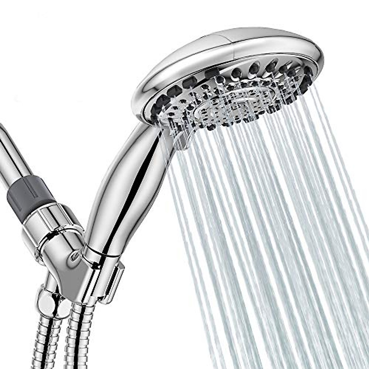 High Pressure 5-Setting Giant 5" Chrome Face Handheld Shower Head, Hand Held Showerhead for the Ultimate Shower Experience, with Extra Long 5 Foot Stainless Steel Hose, Anti Clog Jets