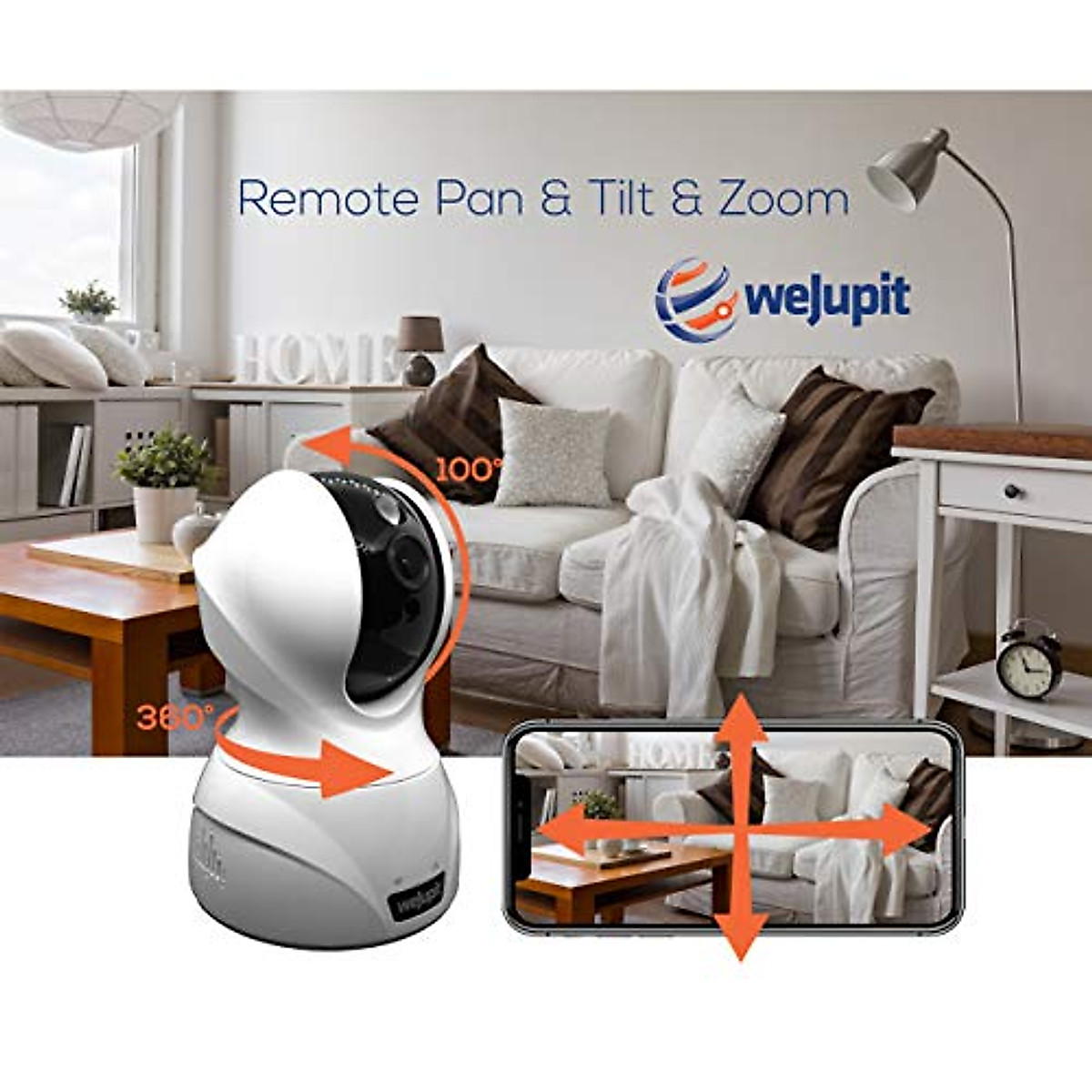Security Camera Full HD 1080P WiFi Baby/Pet/Home Monitor - weJupit Wireless Indoor Pan/Tilt/Zoom IP Camera, Motion Detection, Two-Way Audio, Night Vision - Cloud Storage