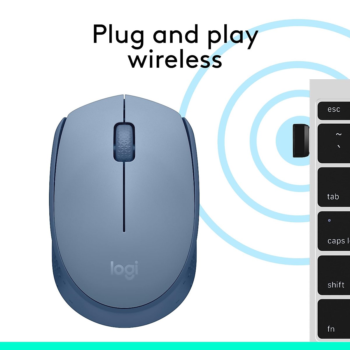 Logitech M170 Wireless Mouse for PC, Mac, Laptop, 2.4 GHz with USB Mini Receiver, Optical Tracking, 12-Months Battery Life, Ambidextrous - Blue Grey