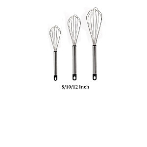 Stainless Steel Whisks(8,10 and 12 inches) Egg Beater Whisk for Baking and Cooking - Compact, Durable, and Versatile Kitchen Utensil for Mixing, Blending, and Whisking Ingredients