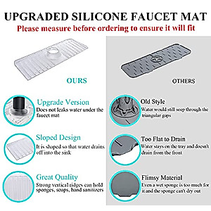 YATOISUR Sink Splash Guard 14.4” x 5.4” - Sink Faucet Mat with Faucet Water Catcher Mat & Soap Dish & Sponge Holder 3 in 1 - Silicone Faucet Handle Drip Catcher Tray for Kitchen RV & Bar Faucet, Clear