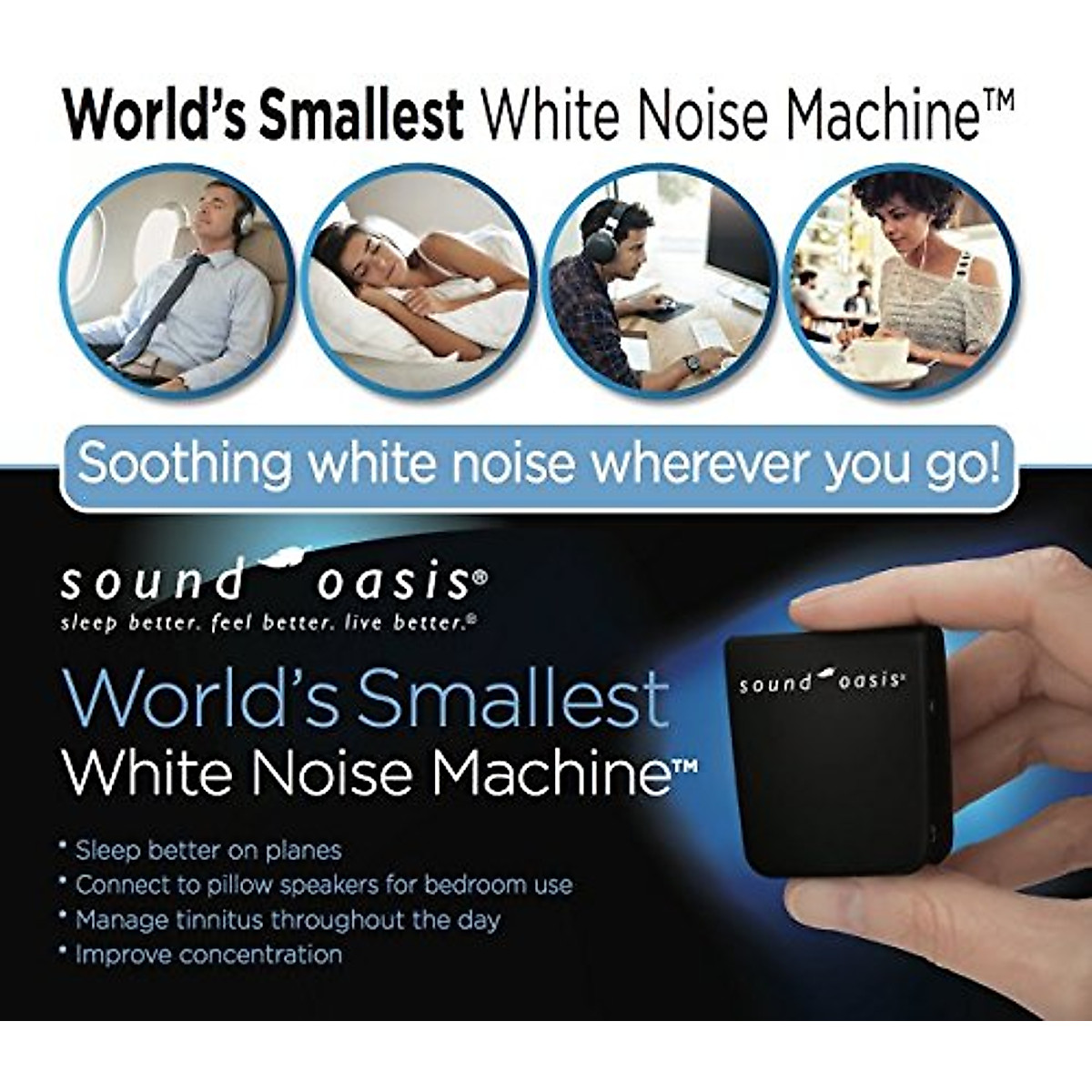 Sound Oasis World’s Smallest Sound Machine, Portable White Noise Machine, 25 hr continuous, Relaxing, non-looping White Noise,10 Tones-high to low pitch, Mask Tinnitus, Ear Ringing Relief, Focus.