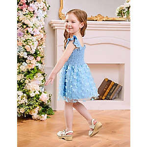 Toddler Girl Dress, Baby Girl Dresses 12-18 Months Blue Ruffle Sleeveless 2t Dresses for Girls Butterfly Tulle Dress for Toddler Girls
