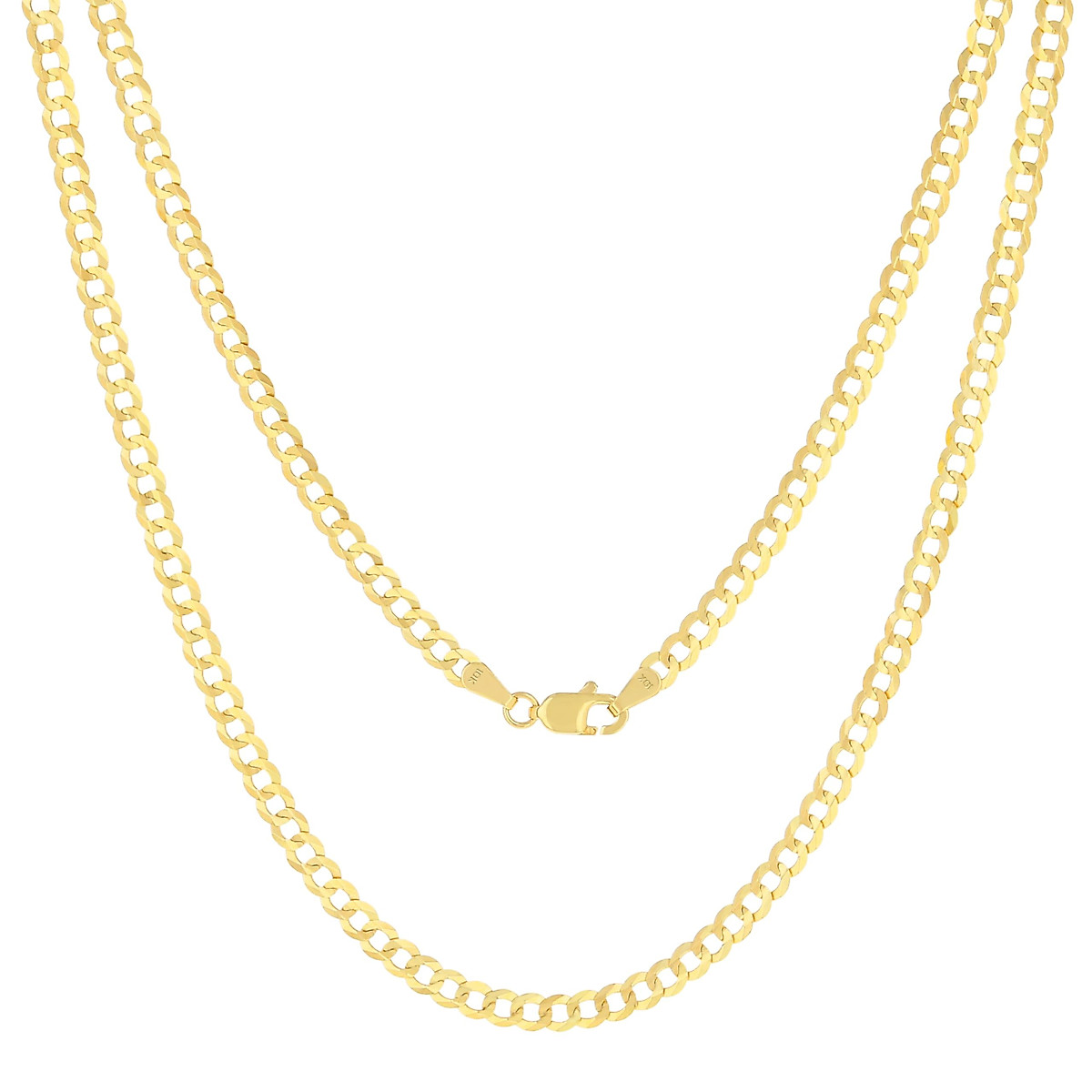Nuragold 10k Yellow Gold 4mm Solid Cuban Curb Link Chain Pendant Necklace, Mens Womens Jewelry 16" 18" 20" 22" 24" 26" 28" 30"