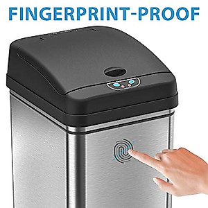 iTouchless Locking Lid 13 Gallon Sensor Kitchen Trash Can with AbsorbX Odor Filter & Wheels, Stainless Steel Mess-Free Garbage Bin, Powered by Batteries (not Included) or AC Adapter (Sold Separately)