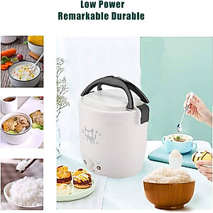 1L Mini Rice Cooker, 12v Electric Lunch Box Portable Travel Rice Cooker for Car Multifunctional Electric Food Steamer Rice Cooker Fast Cooking Fully Automatic Non Stick Pot for Travel Camping (White)