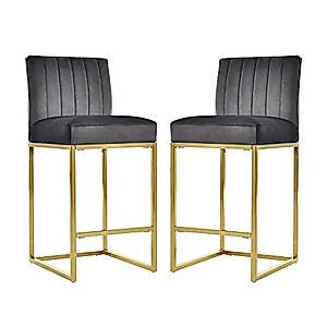 Harper & Bright Designs Dining Chair Set of 2, Modern Counter Height Bar Stools, Dining Chairs with Square Velvet Upholstered Seat and Backrest for Party, Dining Room (Set of 2/Square, Gray+Gold)