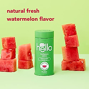 hello Kids Watermelon Eco Friendly, Travel Toothpaste, Natural Watermelon Flavor, Fluoride Free, Plastic-Free, TSA Compliant, Vegan, SLS Free, 60 Tablets