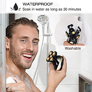 Electric Shaver Razor for Men, Bald Head Shaver 5 in 1 Cordless Waterproof Mens Shaver USB Rechargeable Grooming Kit (Gold)