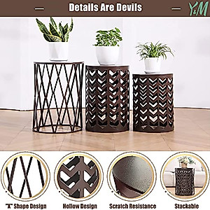 Y&M Nesting Side Table, Set of 3 Stacking Coffee Table for Living Room, Indoor End Tables, Outdoor Garden Stool with Heavy Duty Modern Industrial Decor - Pure Brown (Ship from US)