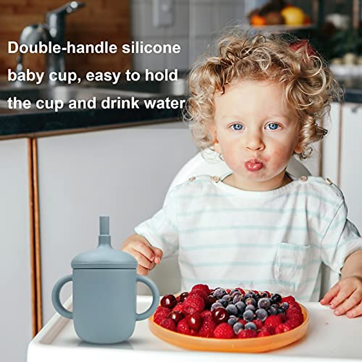 AiHeart Training Cup 5oz Sippy Cup Kids Silicone Toddler Cup Baby Silicone Cup with Silicone Handle、Leak-proof Lid and Silicone Straws BPA-free/For Infants and Kids(Yellow、Blue)